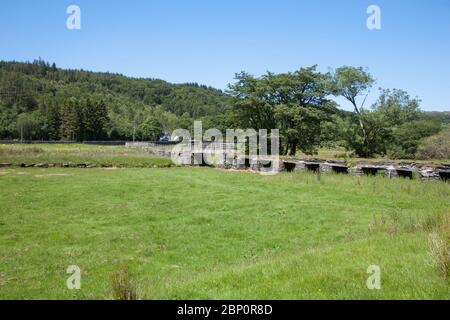 Footbridge Afon Lledr near the village of Dolwyddelan in the Lledr ...