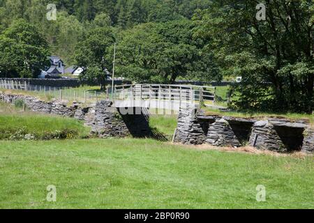 Footbridge Afon Lledr near the village of Dolwyddelan in the Lledr ...
