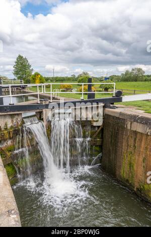 waterfall from a lock bridge on the Forth and Clyde canal, Glasgow ...