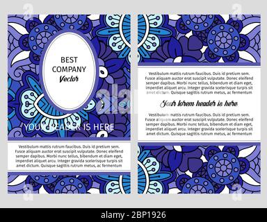 Brouchure design template for company with Blue floral outline ...