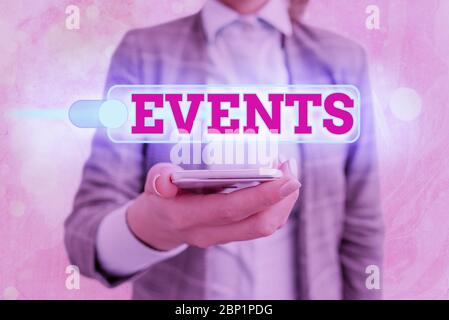 Text sign showing Events. Business approach Function to generate money ...