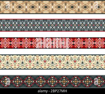 Ethnic ribbon patterns. Vector mexican or tibetan seamless ribbon ...
