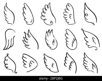 Cartoon angel wings. Winged doodle sketch icons. Angels and bird vector ...
