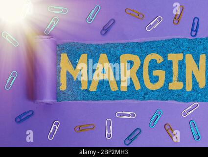 Conceptual hand writing showing Margin. Concept meaning extra amount of ...