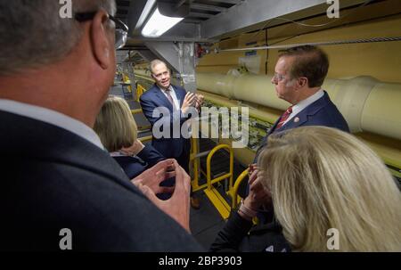 A view of the NASA core stage of the Space Launch System, which will ...