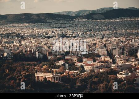 Athens cityscape with Temple of Hephaestus viewed from above, Greece ...