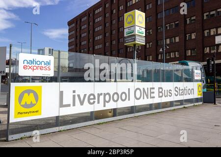 Liverpool One Bus Station sign, Canning Place, Liverpool Stock Photo ...