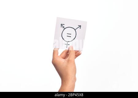 Cardboard banner with transgender symbol, supporting trans people ...