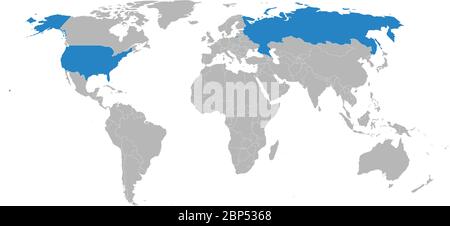 United States and Russia highlighted on political map of World. Vector ...