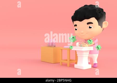 Cartoon illustration of person washing hands with soap under running ...