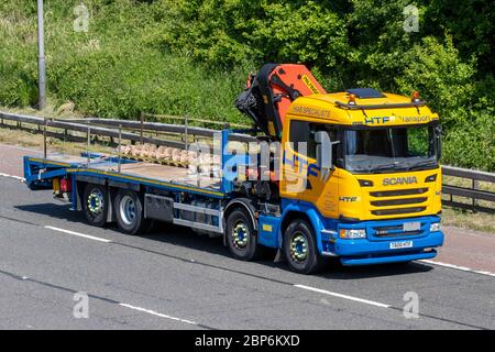 HTF TRANSPORT Hiab Specialists yellow blue, low-loader trailer VOLVO ...