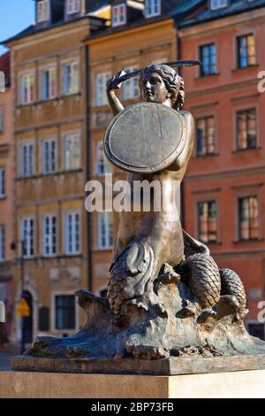 Statue of the Mermaid of Warsaw (Syrenka Warszawska), symbol of the ...
