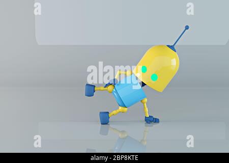 3D illustration with a fitness robot at aerobics workout or fitness ...