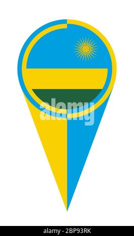 Rwanda map pin flag icon. Rwandan pennant map marker on a metal needle ...