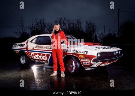 Sylvia Hauser champion drag racer and her Dodge Challenger 1984 Stock ...