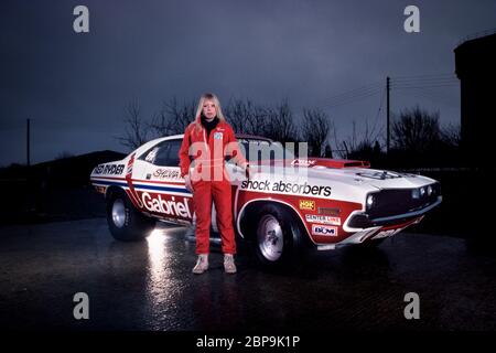 Sylvia Hauser champion drag racer and her Dodge Challenger 1984 Stock ...