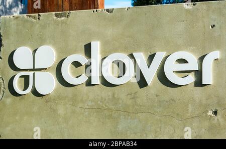 Clover logo at Clover Network headquarters campus. Clover is a cloud ...