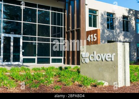 Clover logo at Clover Network headquarters campus. Clover is a cloud ...