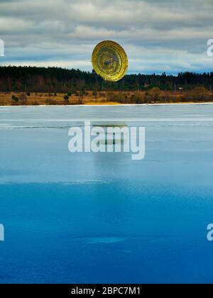 Vintage telemetry radar on river bank background Stock Photo - Alamy