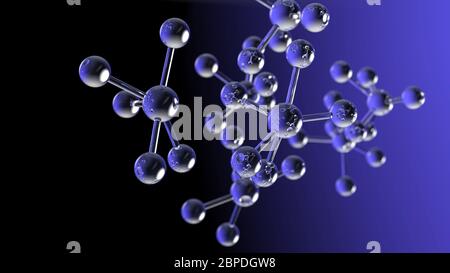 Blue transparent molecule model over blue 3d Render Stock Photo - Alamy