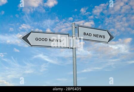 Good news or bad news road sign on blur background Stock Photo - Alamy