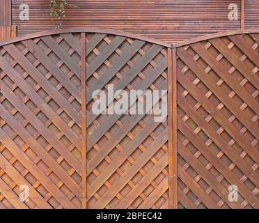 Brown Wood Fencing Panels in Garden Stock Photo - Alamy