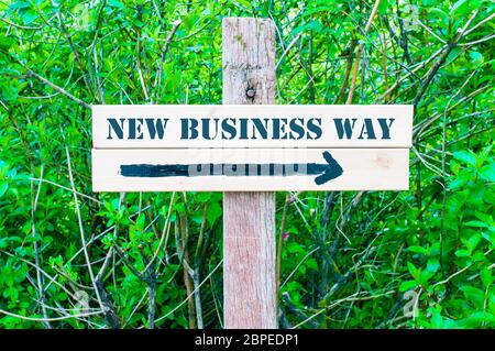 THIS WAY written on Directional wooden sign with arrow pointing to the ...