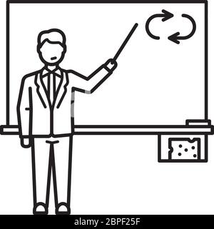 Teacher at blackboard pointing at repeat sign vector illustration for ...