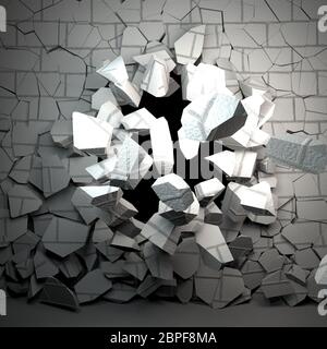 Brick wall breaking in ruins, 3d rendering Stock Photo - Alamy