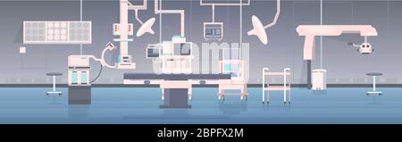 Vector illustration of hospital room interior with medical tools, bed ...