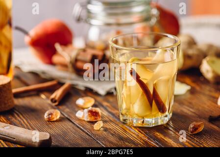 Glass of Water Infused with Pear, Cinnamon Stick, Ginger Root and Some ...