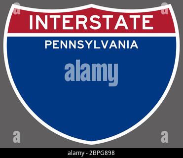 Pennsylvania on highway road sign over blue background, 3d rendering ...