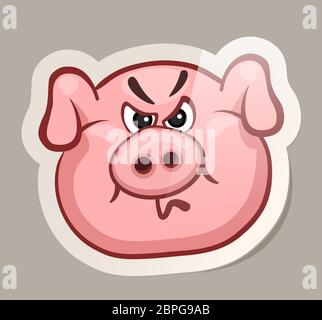 Funny emotional pig muzzles in paper sticker vector illustration Stock ...