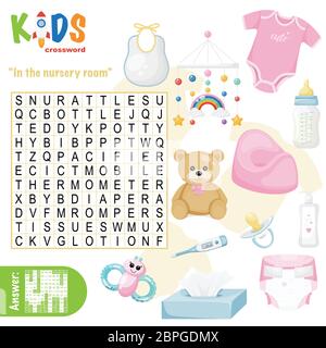 Easy crossword puzzle "In the nursery room", for children in elementary ...