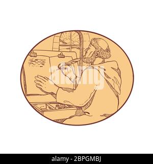 Monk writing illuminated manuscript in a monastery. Late nineteenth ...