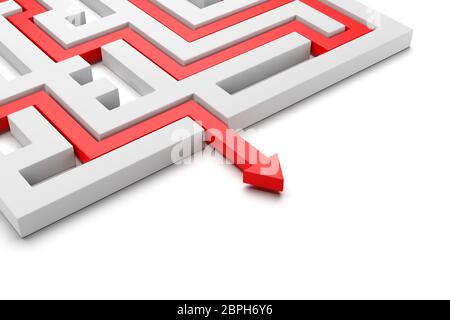 Red Arrow Coming Out of a Labyrinth 3D Illustration on White Background ...