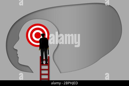 Stepping up to target into human head, 3D rendering Stock Photo - Alamy