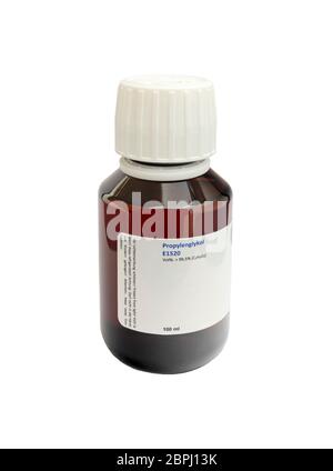 n-Propanol in dark glass bottle and cotton bud used for disinfection ...