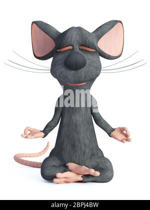 3D rendering of a cartoon mouse doing yoga, sitting in a lotus pose ...