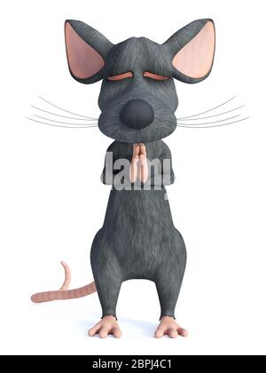 3D rendering of a cartoon mouse doing yoga, sitting in a lotus pose ...