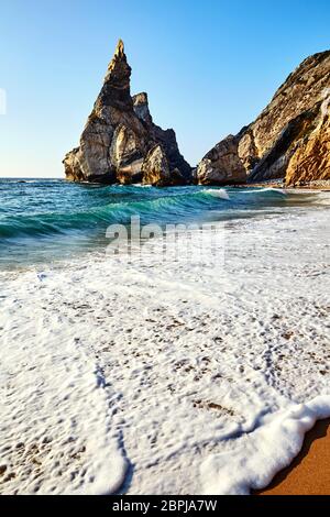 Ursa Beach coastline with rocks on background. Lisbon, Portugal Stock ...