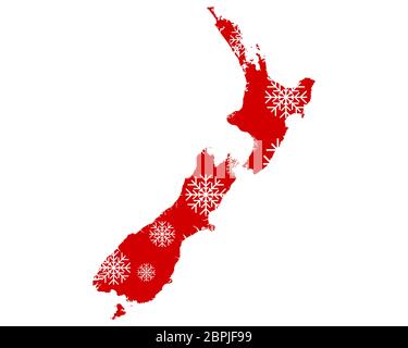 Map of New Zealand with snowflakes Stock Photo - Alamy