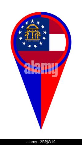 Georgia map pin flag icon. Georgian pennant map marker on a metal ...