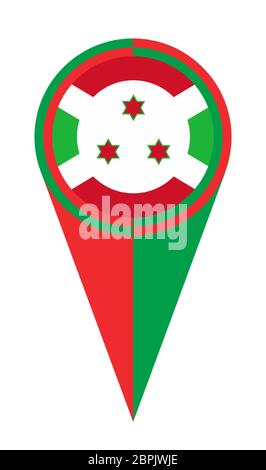 Burundi map pin flag icon. Burundian pennant map marker on a metal needle. 3D realistic ...