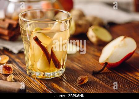 Glass of Water Infused with Pear, Cinnamon Stick, Ginger Root and Some ...