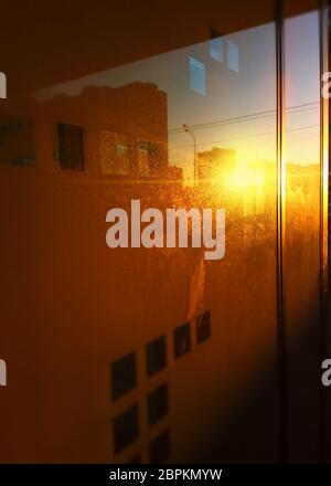 Sun flare reflection on dirty window glass Stock Photo - Alamy
