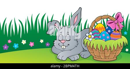 Sleeping Easter bunny theme image 1 - picture illustration Stock Photo ...