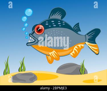 Vector illustration of the cartoon of ravenous fish piranhas Stock ...