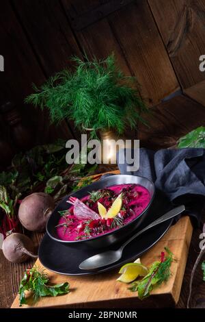 delicious red pray soup after Russian style Stock Photo - Alamy