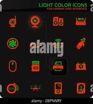 Devices easy color vector icons on darken background for user interface ...